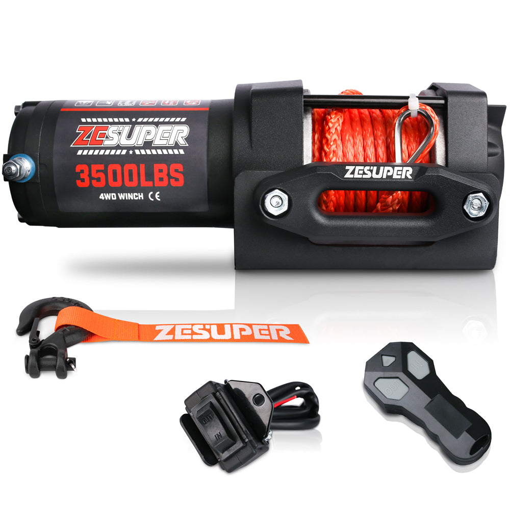 ZESUPER 12V Winch 3500LBS Electric Winch ATV Winch Synthetic Rope Trai ...